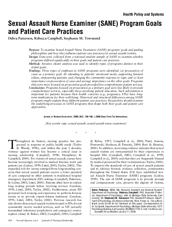 (PDF) Sexual Assault Nurse Examiner (SANE) Program Goals and Patient ...