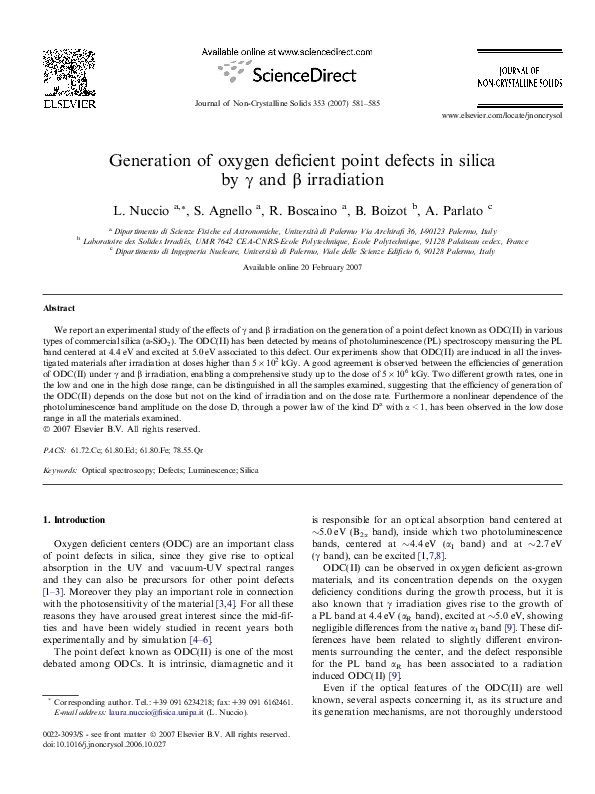 (PDF) Generation of oxygen deficient point defects in silica by γ and β ...