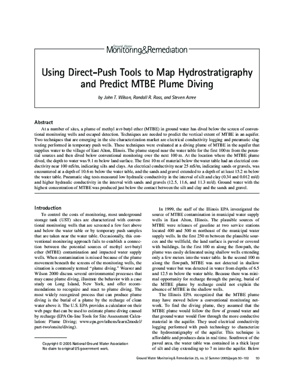 (PDF) Using Direct-Push Tools to Map Hydrostratigraphy and Predict MTBE ...