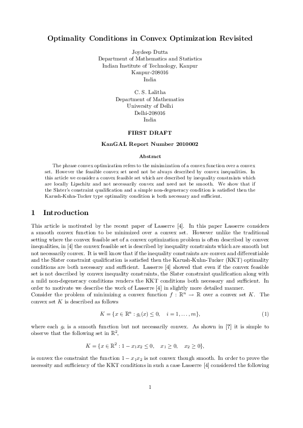 (PDF) Optimality conditions in convex optimization revisited