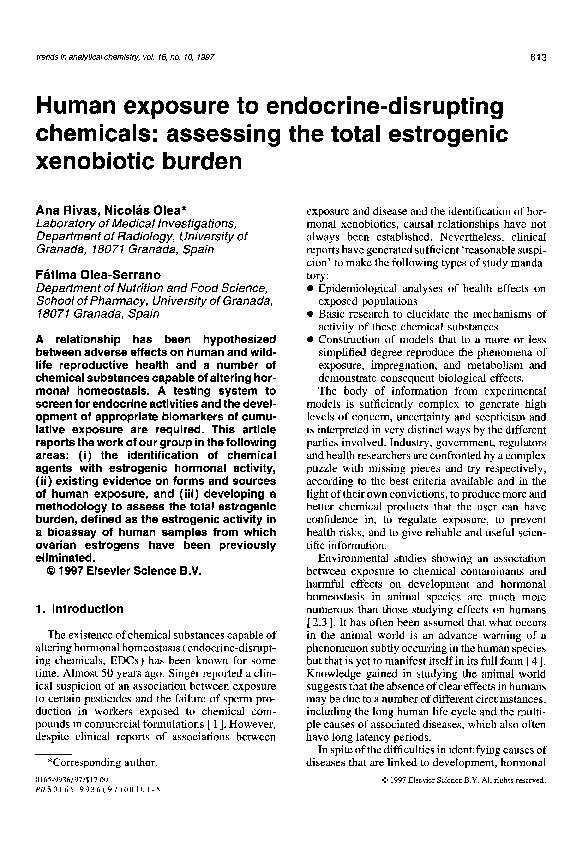 (PDF) Human exposure to endocrine-disrupting chemicals: assessing the ...