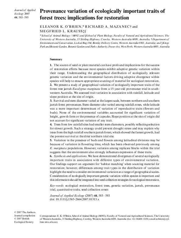 (PDF) Provenance variation of ecologically important traits of forest ...