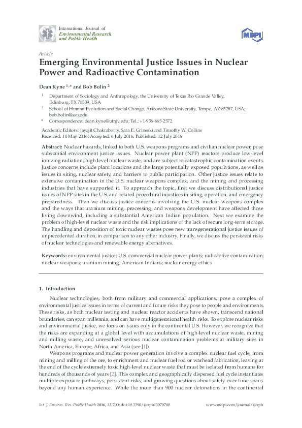 (PDF) Emerging Environmental Justice Issues in Nuclear Power and ...