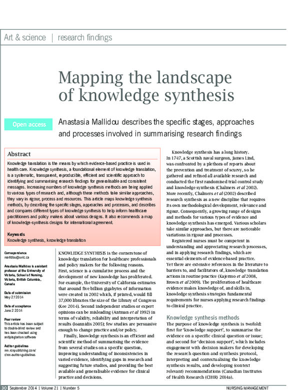 (PDF) Mapping the landscape of knowledge synthesis