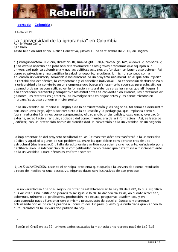 Pdf La Universidad De La Ignorancia En Colombia