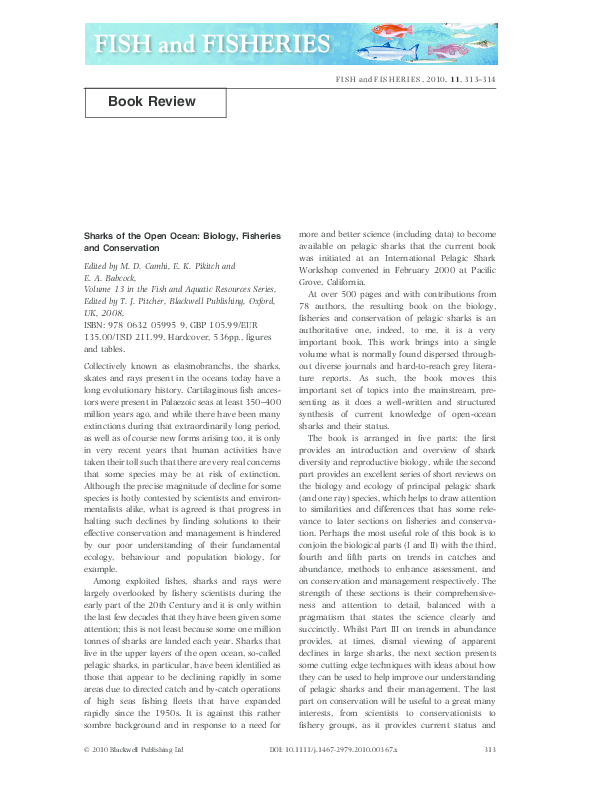 (PDF) Sharks of the Open Ocean: Biology, Fisheries and Conservation