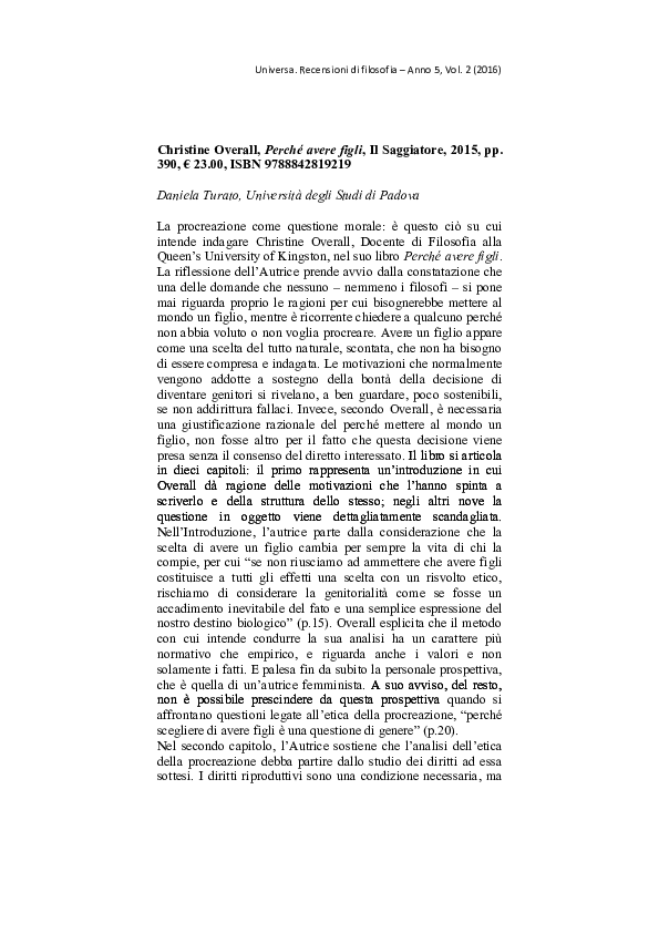 (PDF) CHRISTINE OVERALL, Perché avere figli