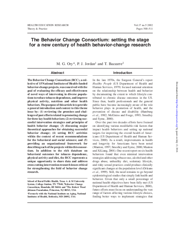 (PDF) The Behavior Change Consortium: setting the stage for a new ...