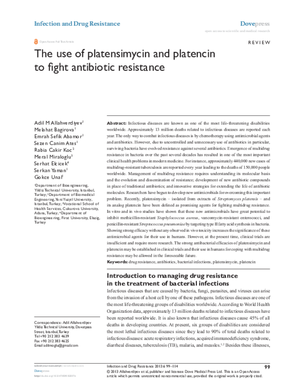 (PDF) The use of platensimycin and platencin to fight antibiotic resistance