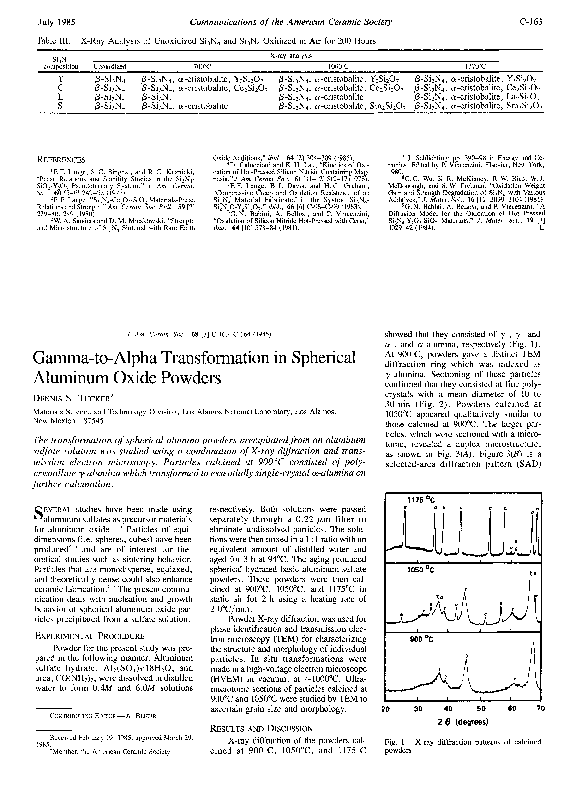 (PDF) Gamma-to-Alpha Transformation in Spherical Aluminum Oxide Powders