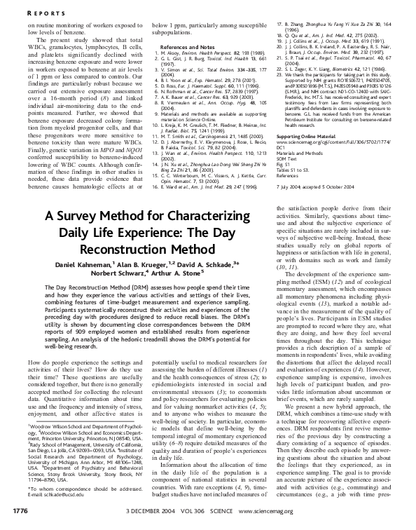 (PDF) A Survey Method for Characterizing Daily Life Experience: The Day ...