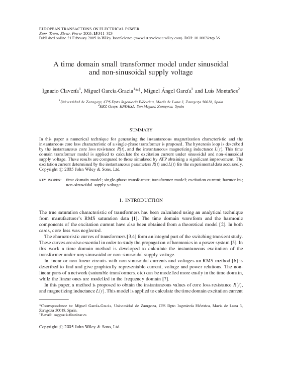 (PDF) A time domain small transformer model under sinusoidal and non ...