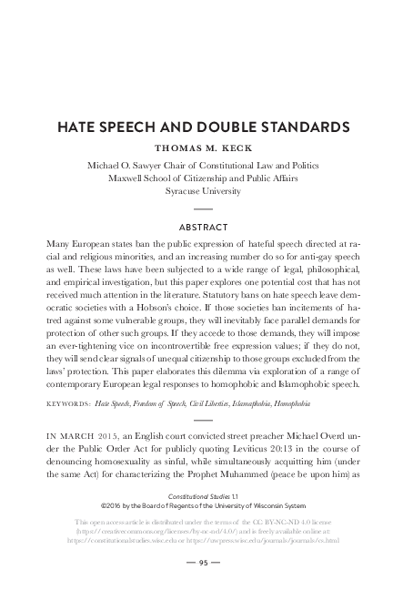(PDF) Hate Speech and Double Standards