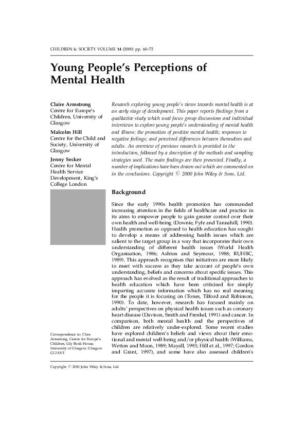 (PDF) Young people's perceptions of mental health