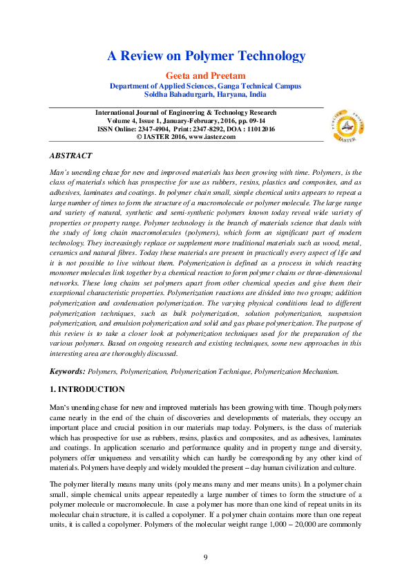 (PDF) A Review on Polymer Technology