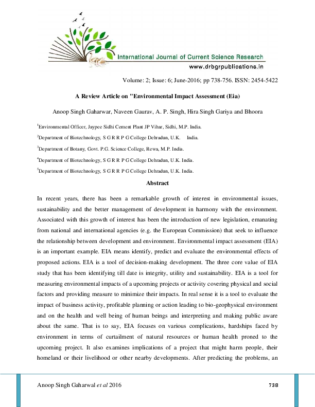(PDF) A Review Article on"Environmental Impact Assessment (Eia)