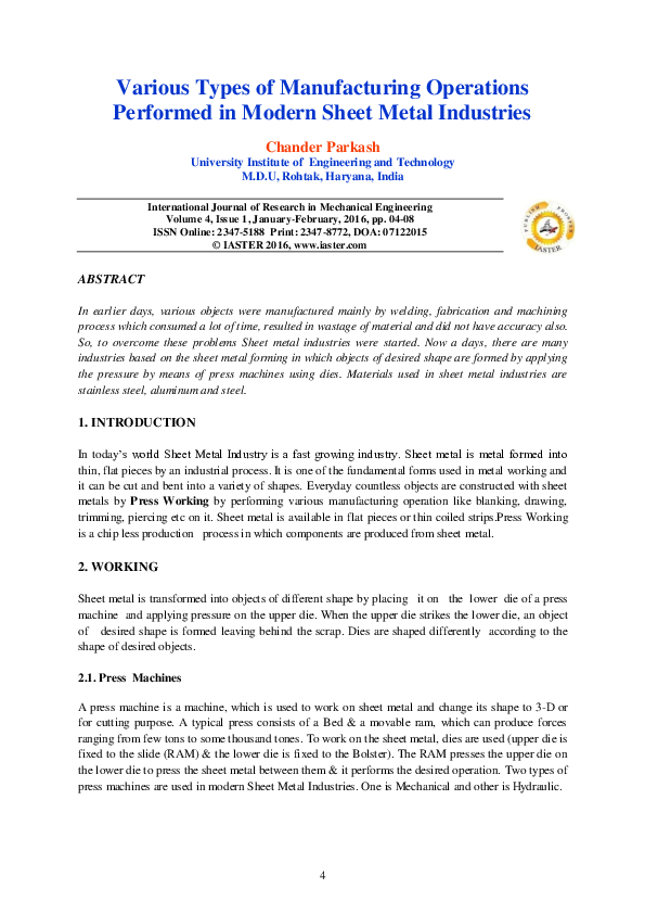 (PDF) Various Types of Manufacturing Operations Performed in Modern ...