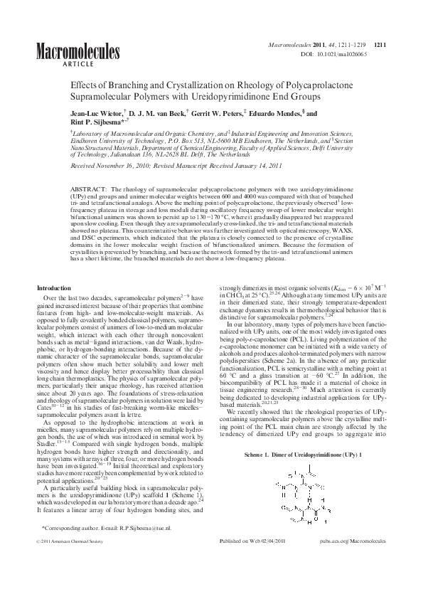 (PDF) Effects of Branching and Crystallization on Rheology of ...