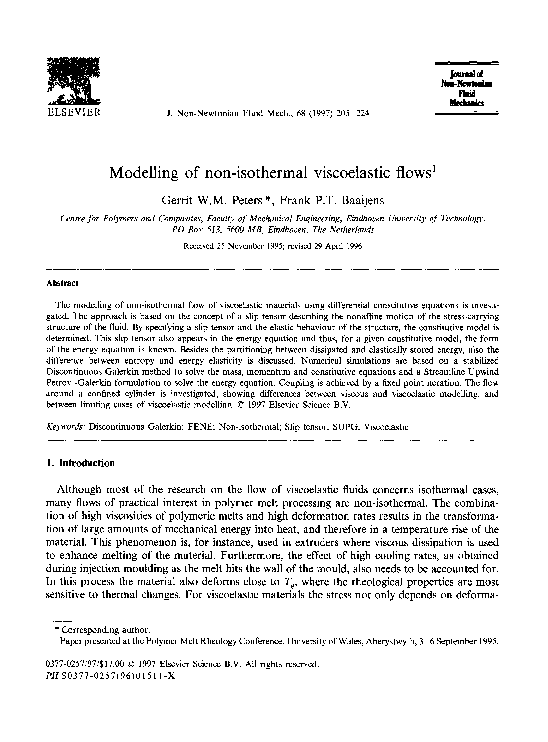 Pdf Modelling Of Non Isothermal Viscoelastic Flows