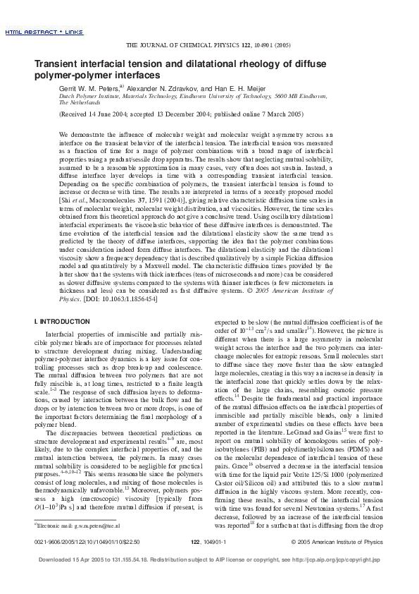 (PDF) Transient interfacial tension and dilatational rheology of ...
