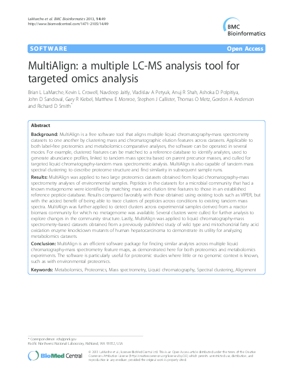 (PDF) MultiAlign: a multiple LC-MS analysis tool for targeted omics ...