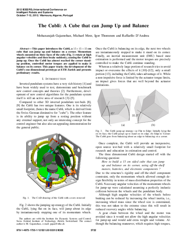 (PDF) The Cubli: A Cube that can Jump Up and Balance