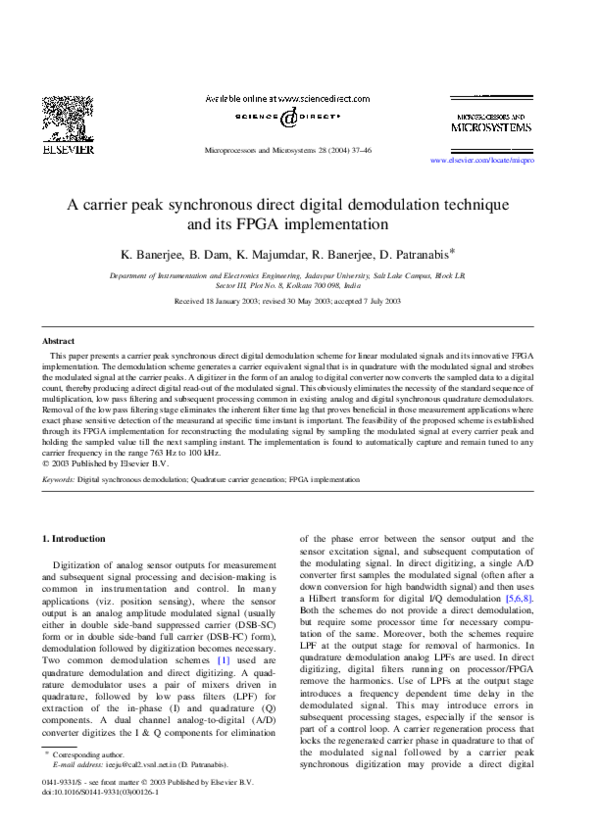 Pdf A Carrier Peak Synchronous Direct Digital Demodulation Technique And Its Fpga Implementation