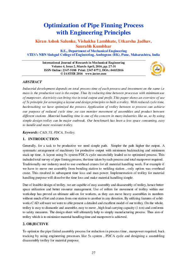 (PDF) Optimization of Pipe Finning Process with Engineering Principles