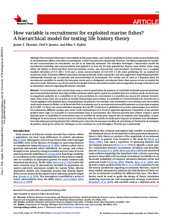 (PDF) How variable is recruitment for exploited marine fishes? A ...