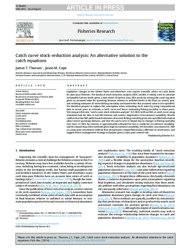 (PDF) Catch curve stock-reduction analysis: An alternative solution to ...