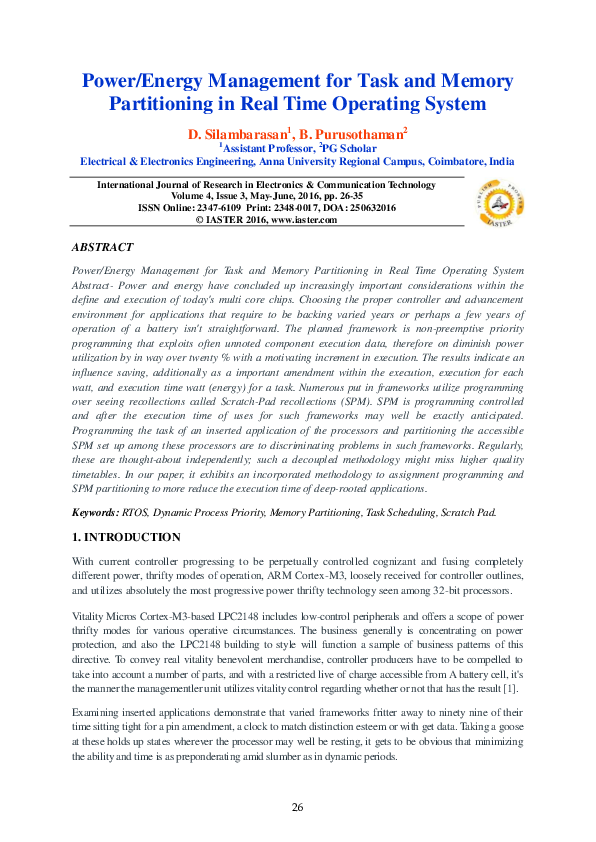 Pdf Powerenergy Management For Task And Memory Partitioning In Real