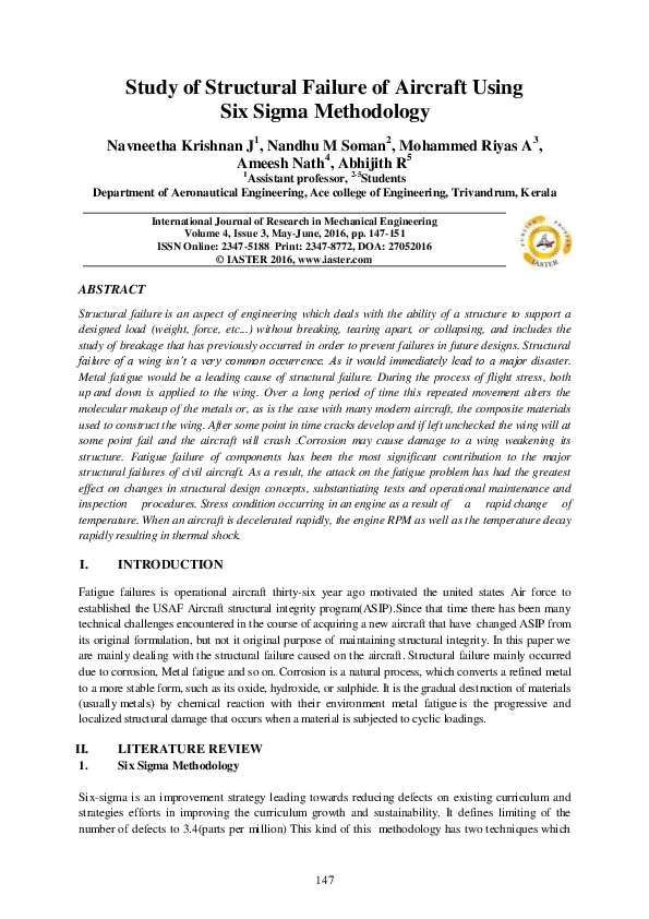 (PDF) Study of Structural Failure of Aircraft Using Six Sigma Methodology