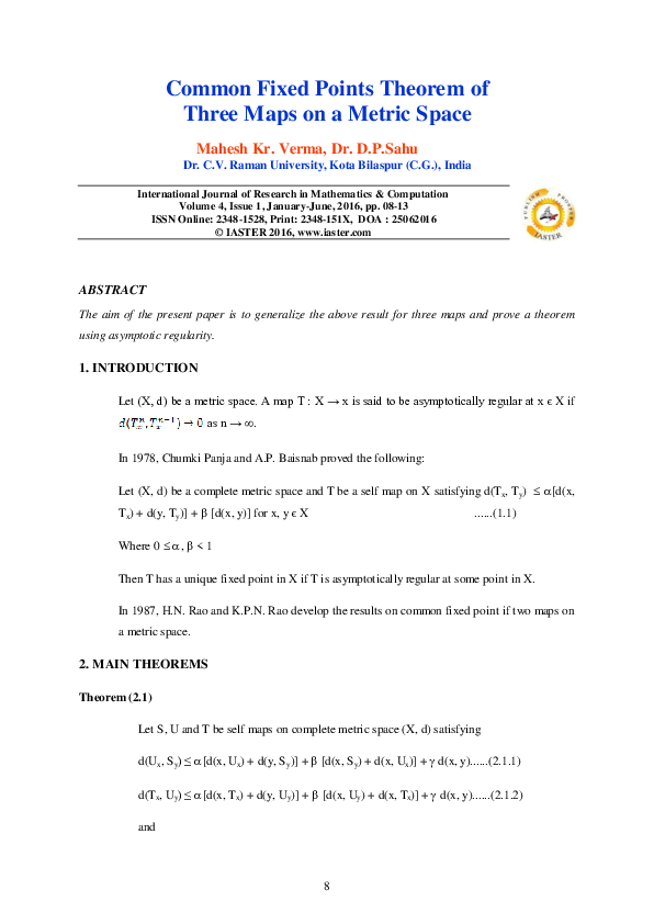 Pdf Common Fixed Points Theorem Of Three Maps On A Metric Space