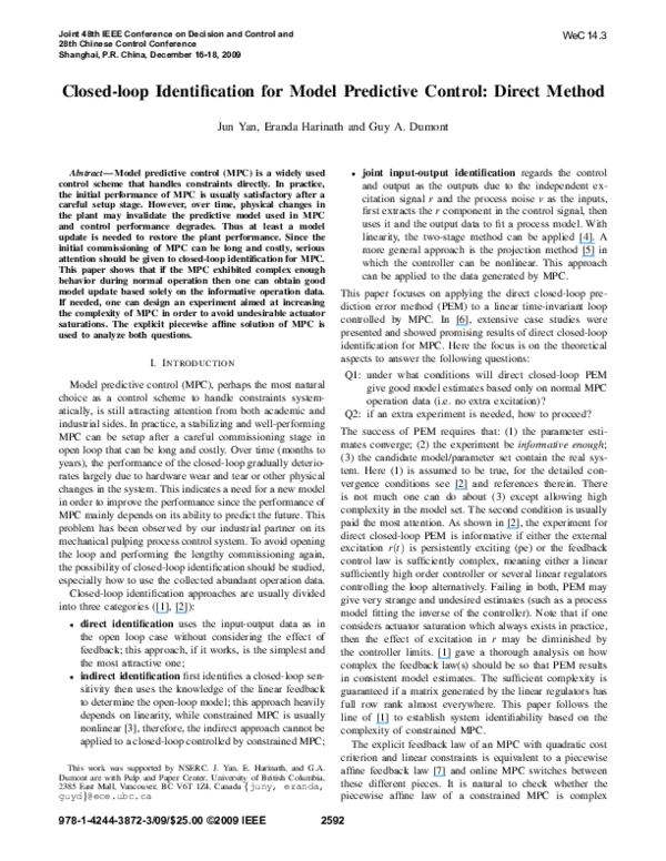 Pdf Closed Loop Identification For Model Predictive Control Direct Method 