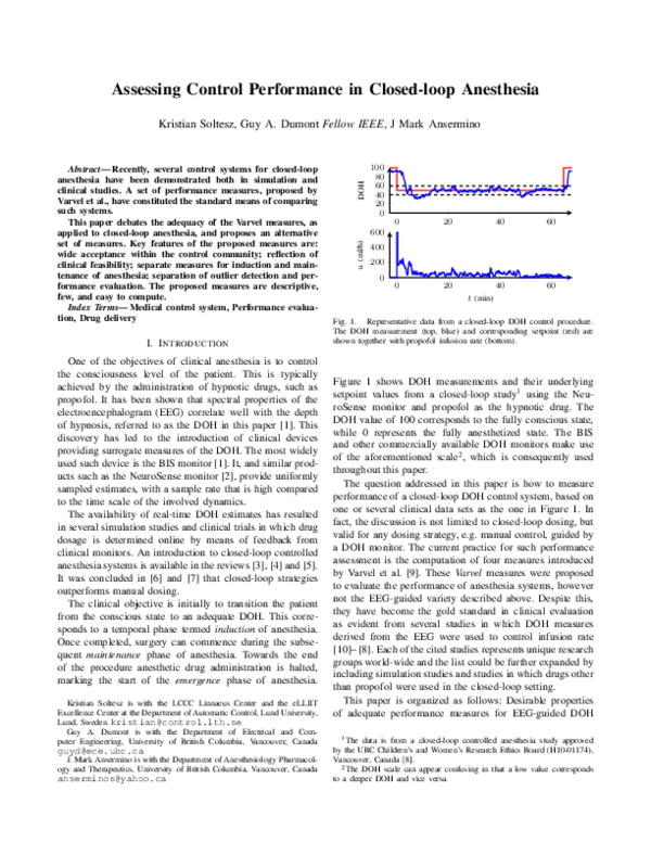 Pdf Assessing Control Performance In Closed Loop Anesthesia