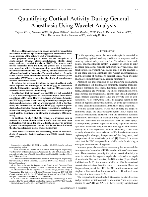 (PDF) Quantifying cortical activity during general anesthesia using wavelet analysis
