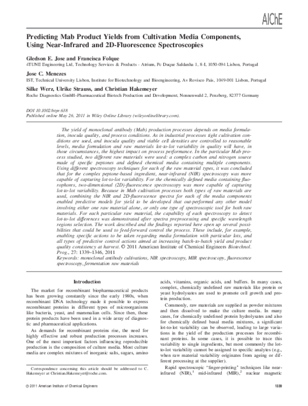 (PDF) Predicting Mab product yields from cultivation media components ...