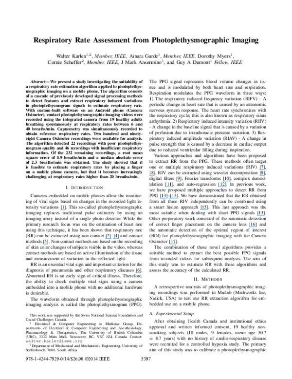 (PDF) Respiratory rate assessment from photoplethysmographic imaging