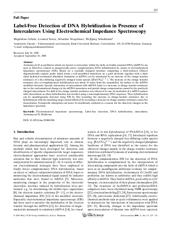 (PDF) Label-Free Detection of DNA Hybridization in Presence of Intercalators Using ...