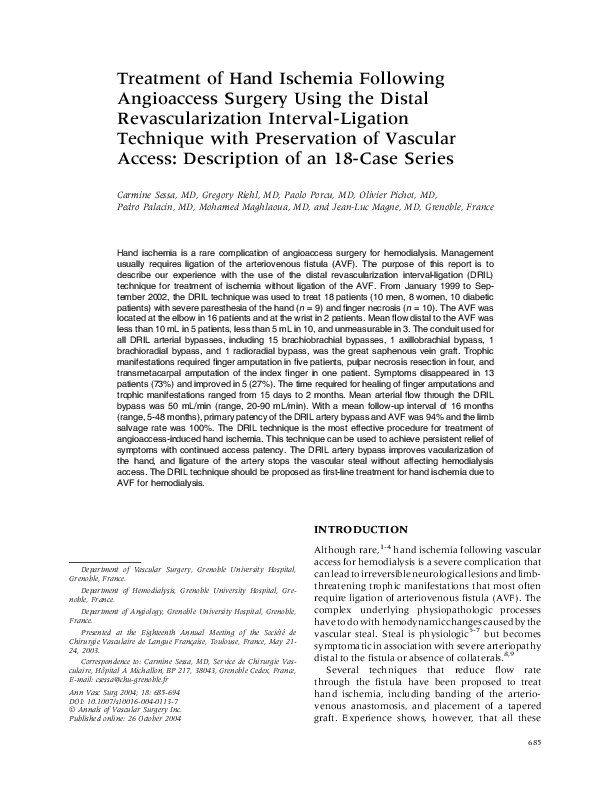 (PDF) Treatment of Hand Ischemia Following Angioaccess Surgery Using ...