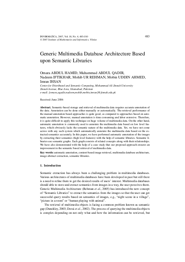Pdf Generic Multimedia Database Architecture Based Upon Semantic