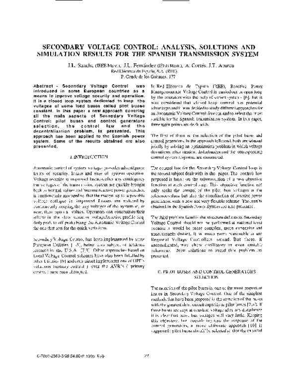 (PDF) Secondary voltage control: analysis, solutions and simulation ...