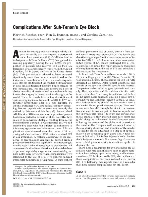 (PDF) Complications After Sub-Tenon???s Eye Block