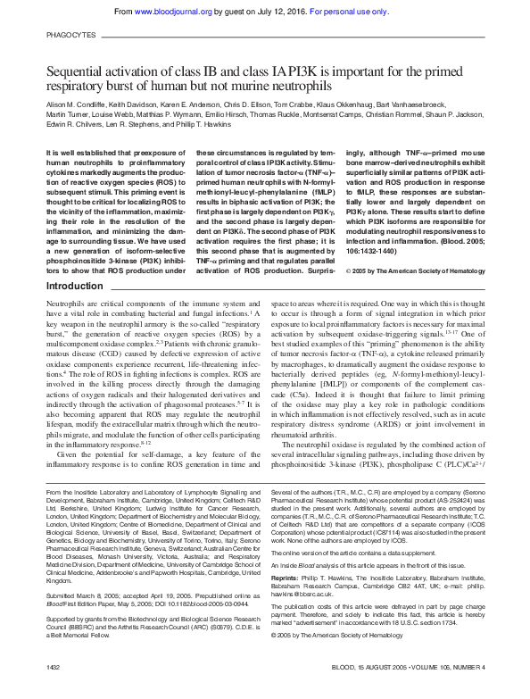(PDF) Sequential activation of class IB and class IA PI3K is important ...
