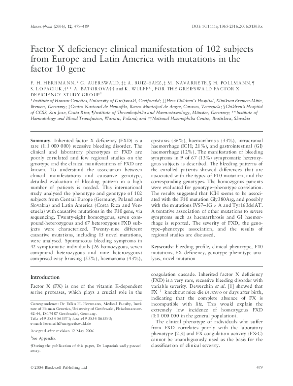 (PDF) Factor X deficiency: clinical manifestation of 102 subjects from ...