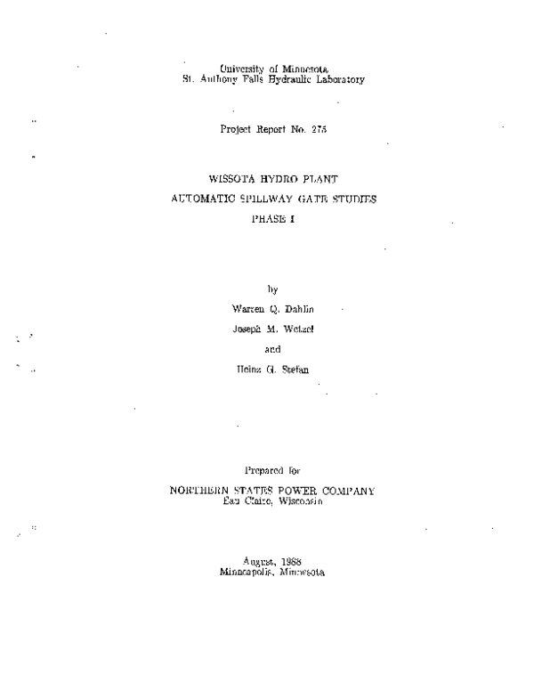 (PDF) Wissota Hydro Plant Automatic Spillway Gate Studies Phase I ...