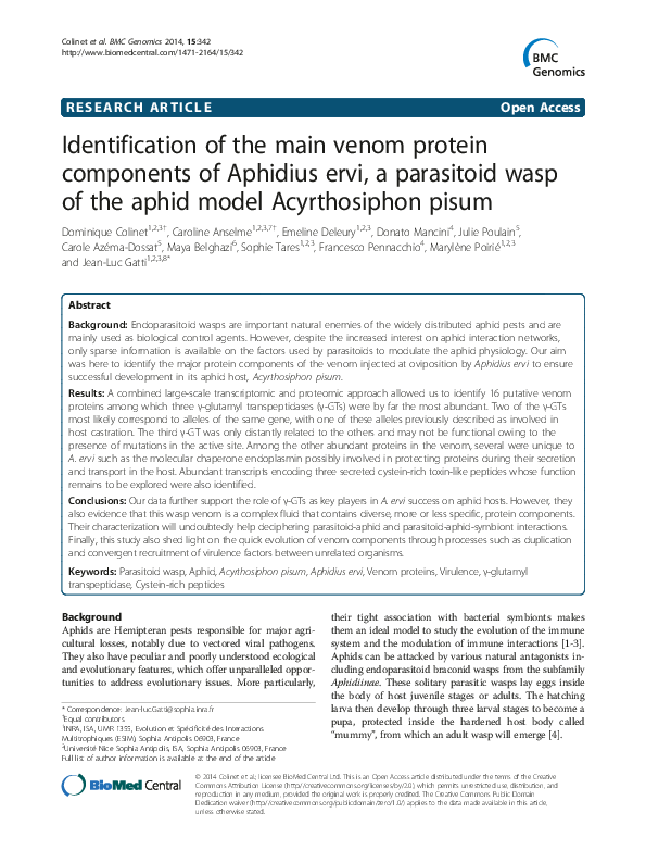 (PDF) Identification of the main venom protein components of Aphidius ...