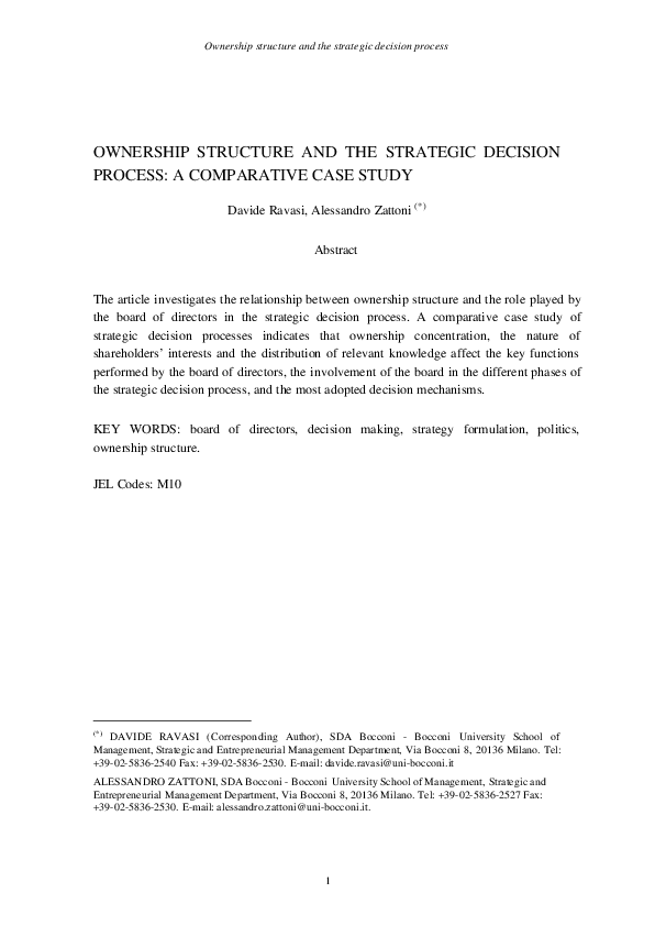 (PDF) Ownership Structure And The Strategic Decision Process: A ...