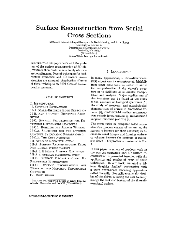 (PDF) Surface reconstruction from serial cross sections