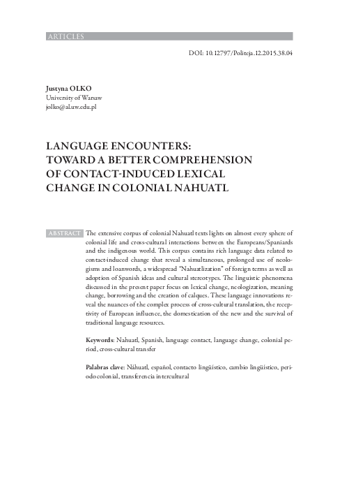 (PDF) Colonial Nahuatl: Contact-Induced Lexical Change